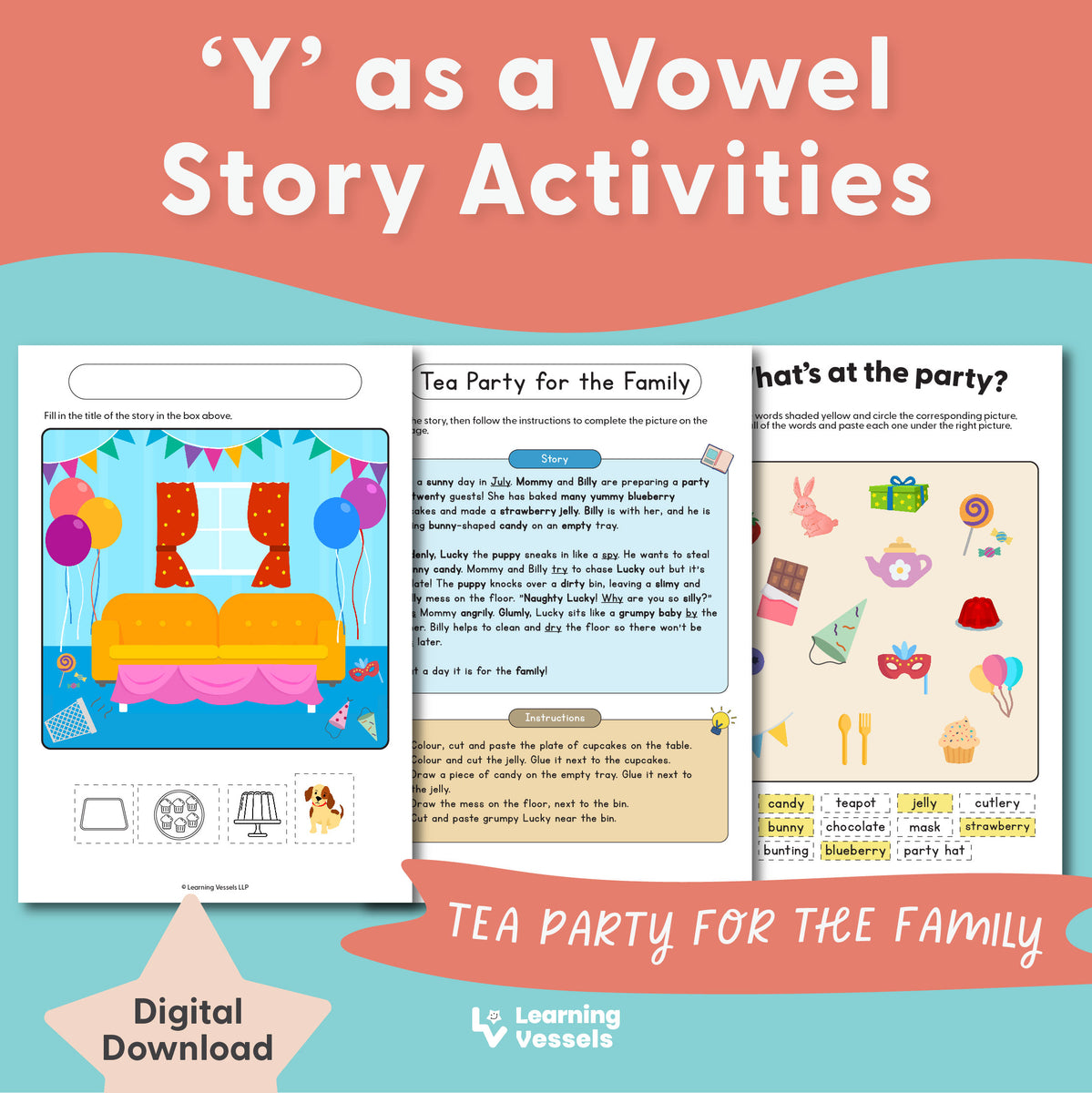 Y Vowel Story Activities - Tea Party for the Family – Learning Vessels