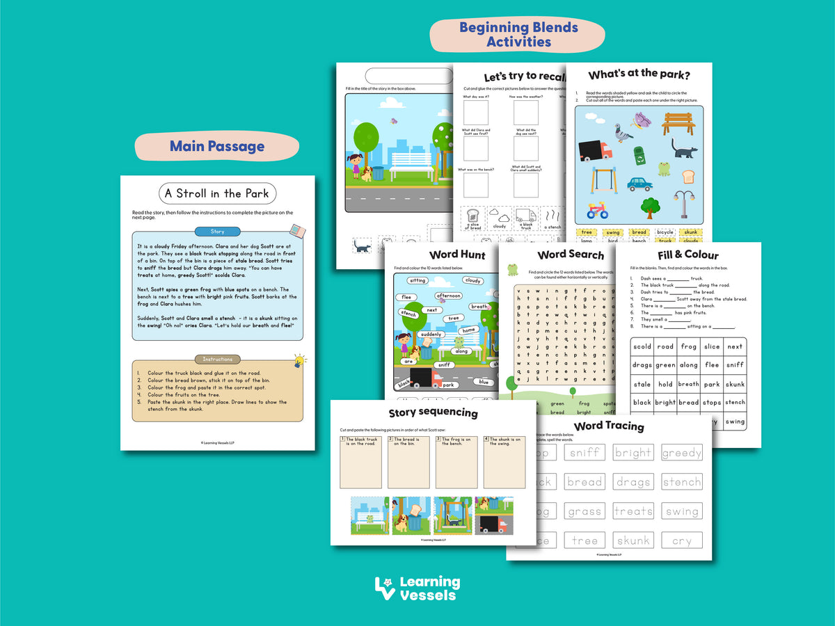 Beginning Consonant Blends Story Activities - A Stroll in the Park ...