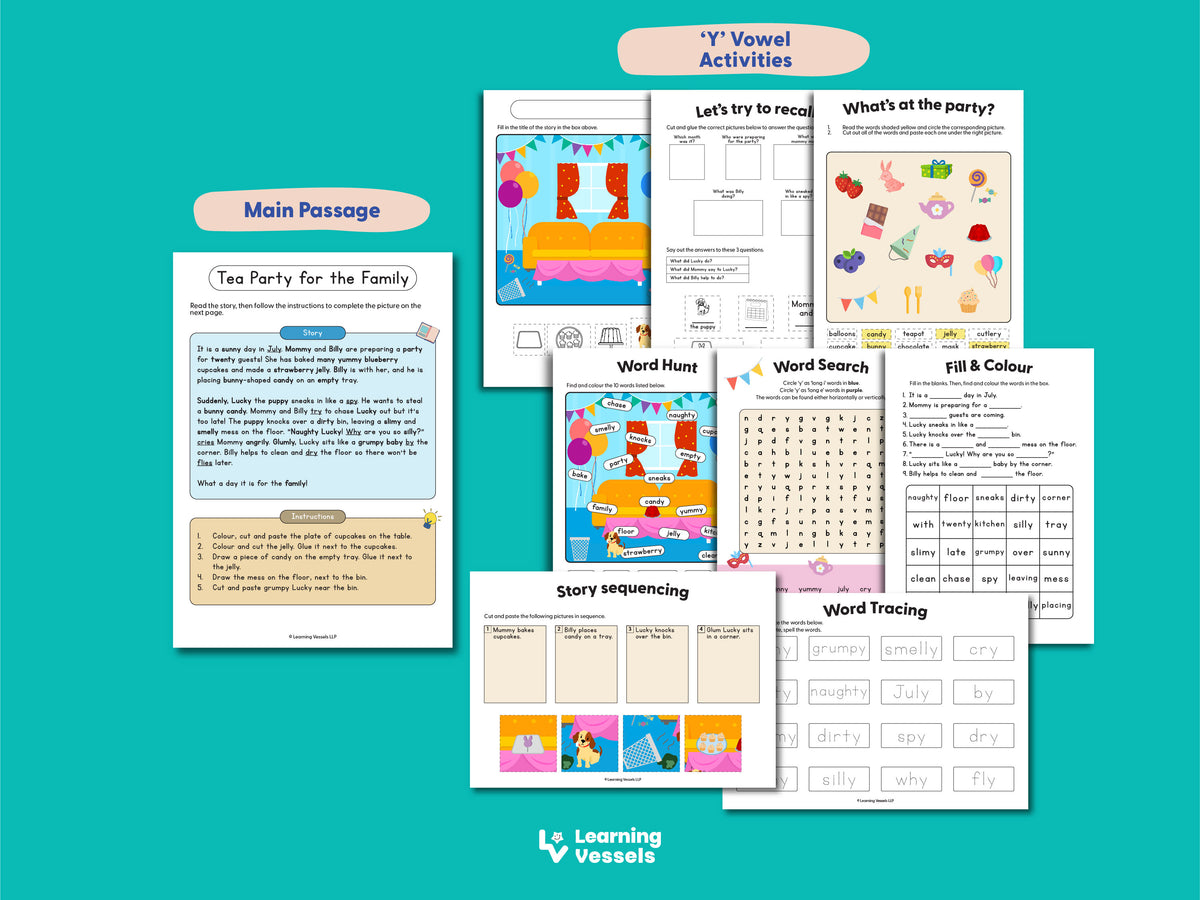 Y Vowel Story Activities - Tea Party for the Family – Learning Shopyard